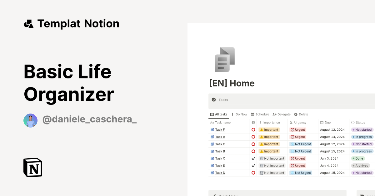 Templat Basic Life Organizer | Notion Marketplace