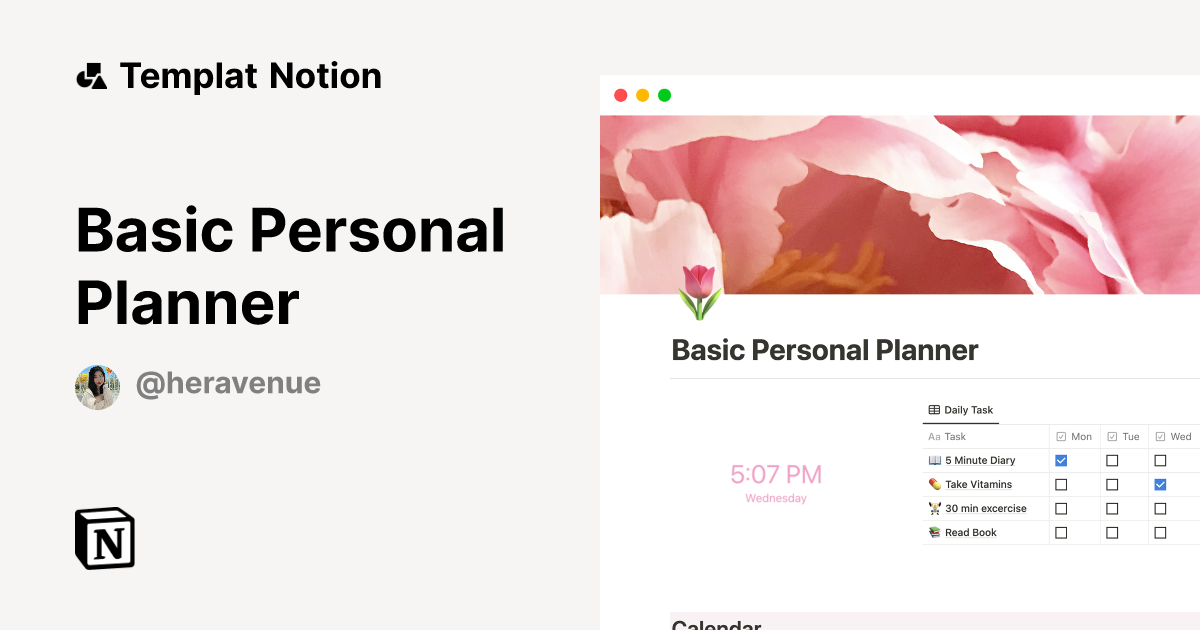 Basic Personal Planner Templat oleh Her Avenue Planner | Notion Marketplace