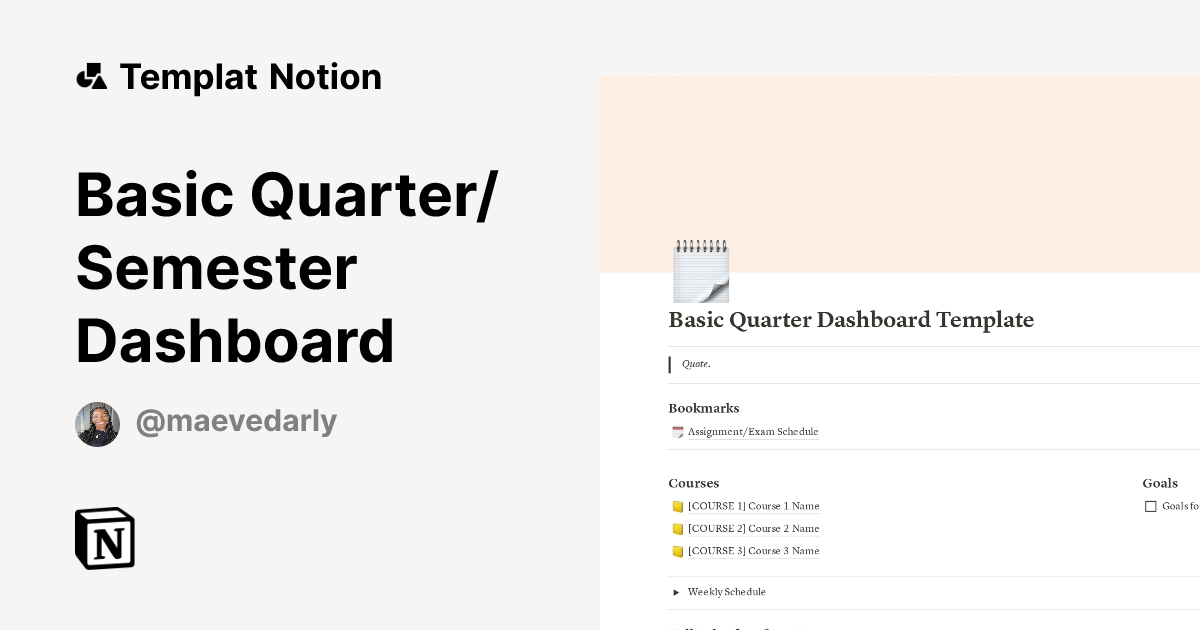 Basic Quarter/Semester Dashboard Templat oleh Maeve-Darly | Notion ...
