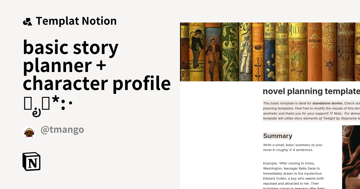 basic story planner + character profile ⋆.ೃ࿔*:･ Templat oleh Tami ...