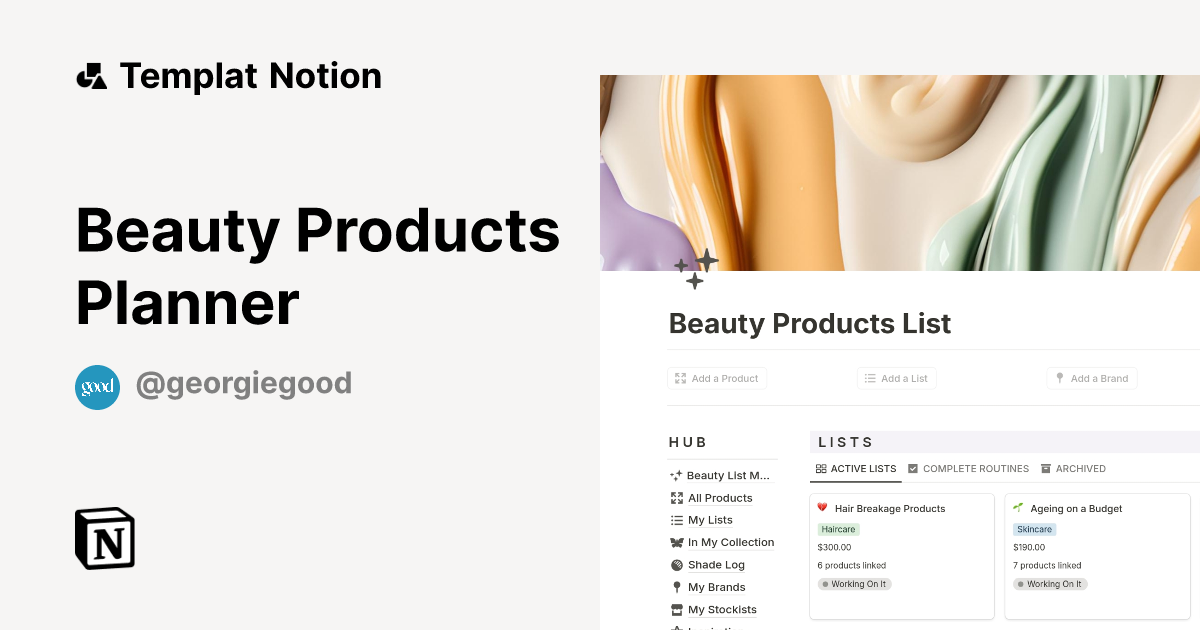 Templat Beauty Products Planner | Notion Marketplace