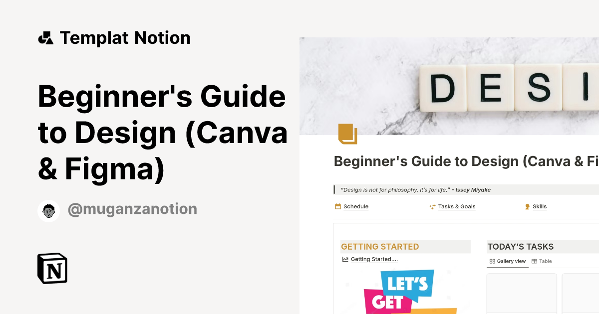 Beginner's Guide to Design (Canva & Figma) Templat oleh Muganza | Notion Marketplace