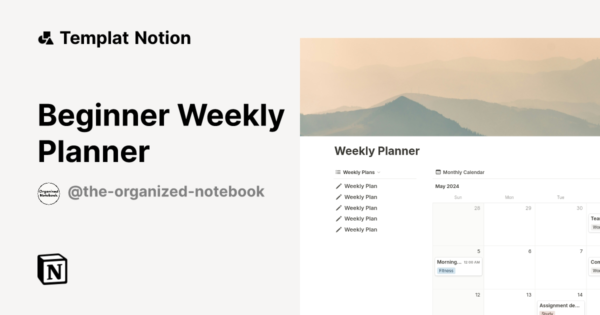 Beginner Weekly Planner Templat oleh The Organized Notebook | Notion ...