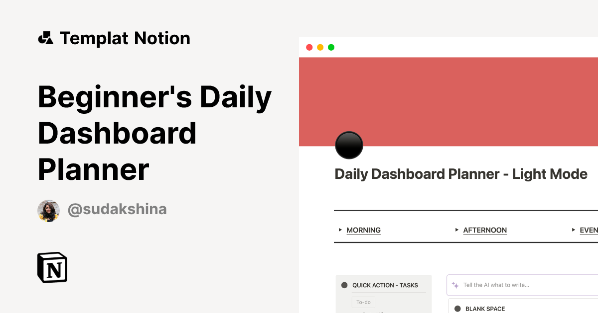 Templat Beginner's Daily Dashboard Planner | Notion Marketplace