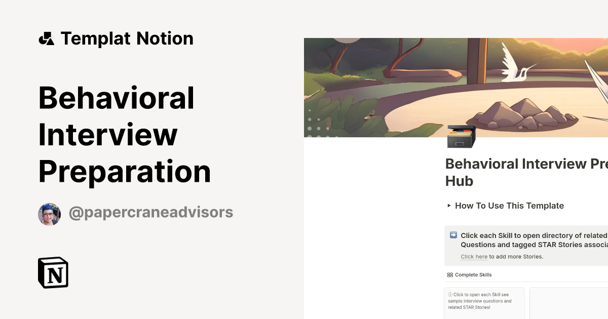 Behavioral Interview Preparation Templat oleh Paper Crane Advisors | Notion Marketplace