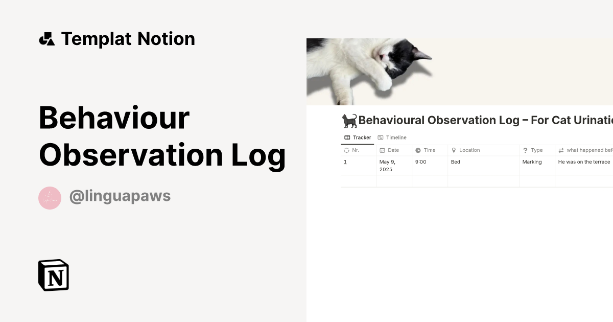 Behaviour Observation Log Templat oleh LinguaPaws | Notion Marketplace