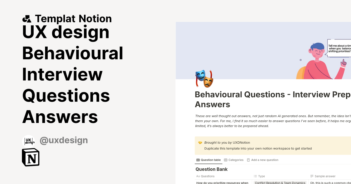 UX design Behavioural Interview Questions Answers Templat oleh UXD ...