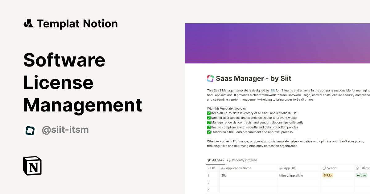 Software License Management Templat oleh Siit ITSM | Notion Marketplace