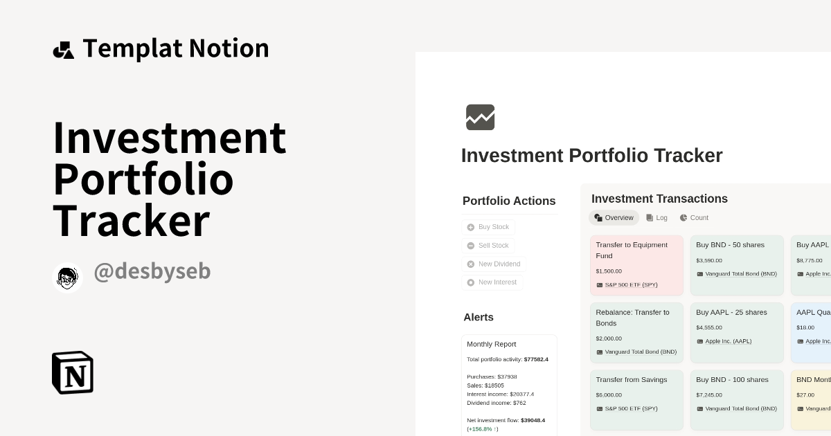 Investment Portfolio Tracker Templat oleh desbyseb | Notion Marketplace