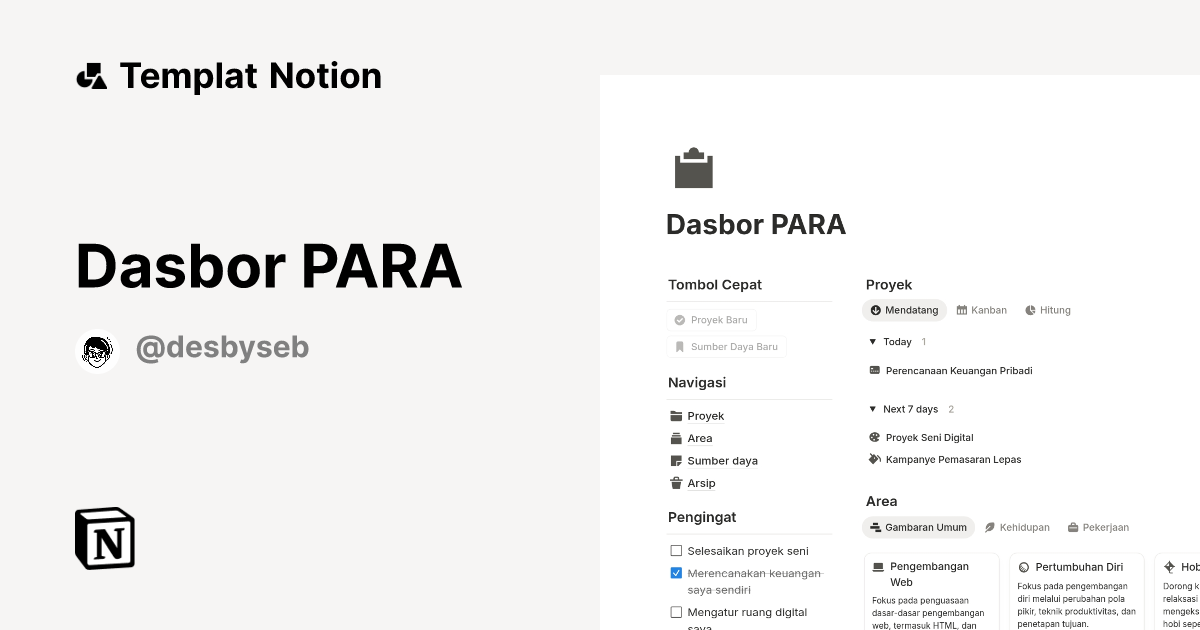 Dasbor PARA Templat oleh desbyseb | Notion Marketplace