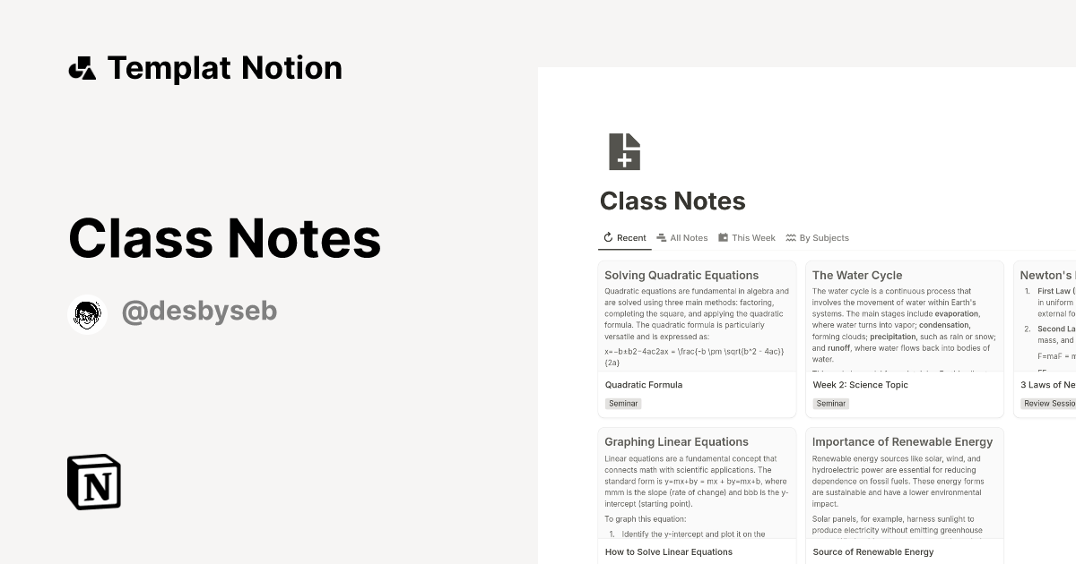Templat Class Notes | Notion Marketplace