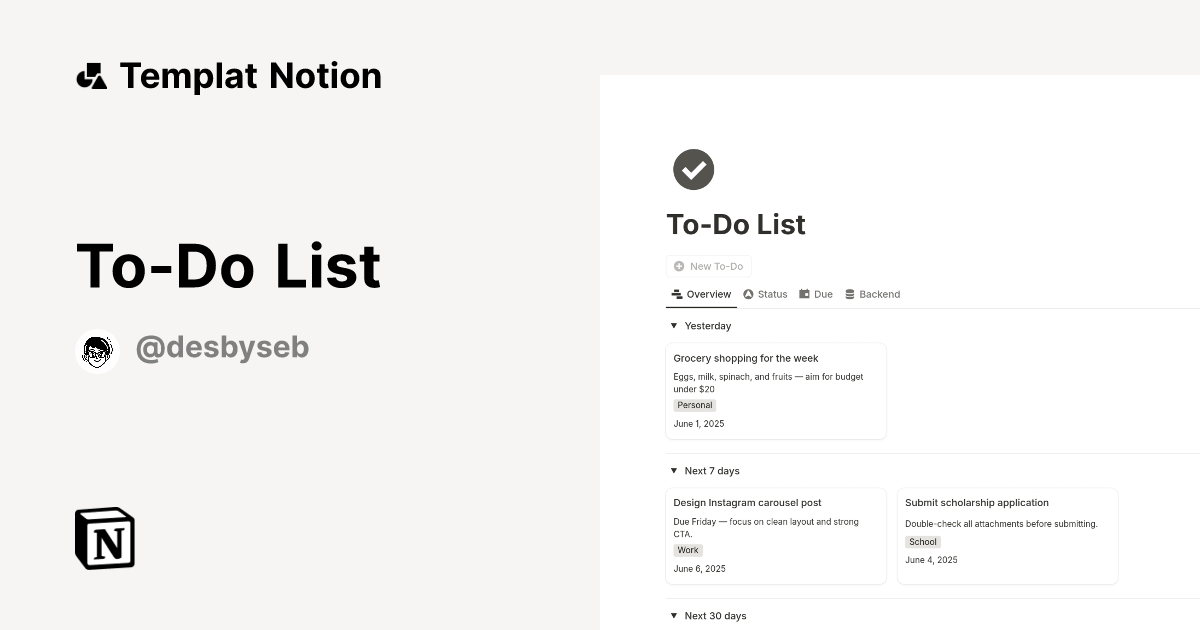 To-Do List Templat oleh desbyseb | Notion Marketplace
