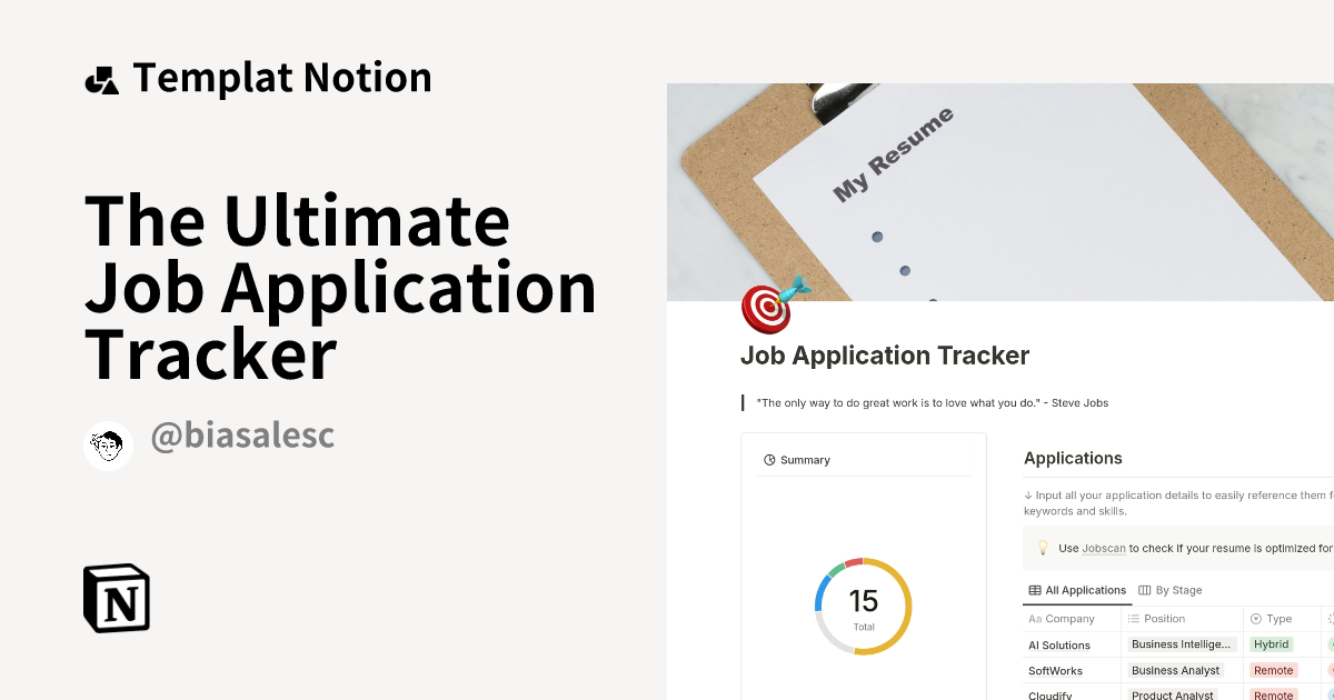 The Ultimate Job Application Tracker Templat oleh Beatriz Sales | Notion Marketplace