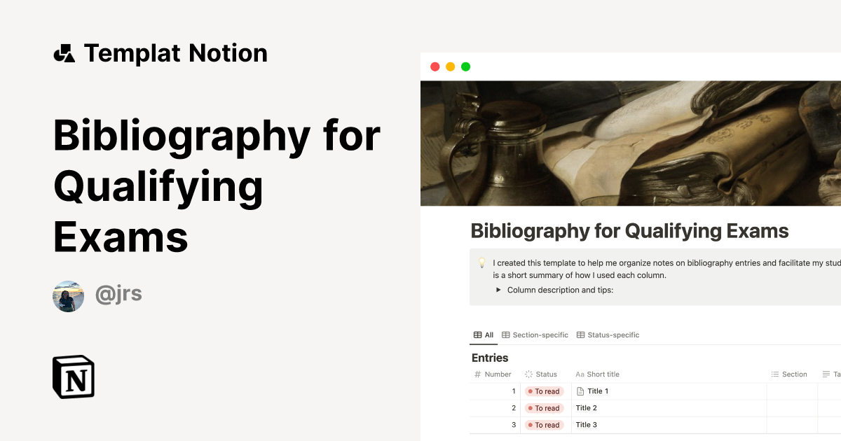 Bibliography for Qualifying Exams Templat oleh Jules | Notion Marketplace