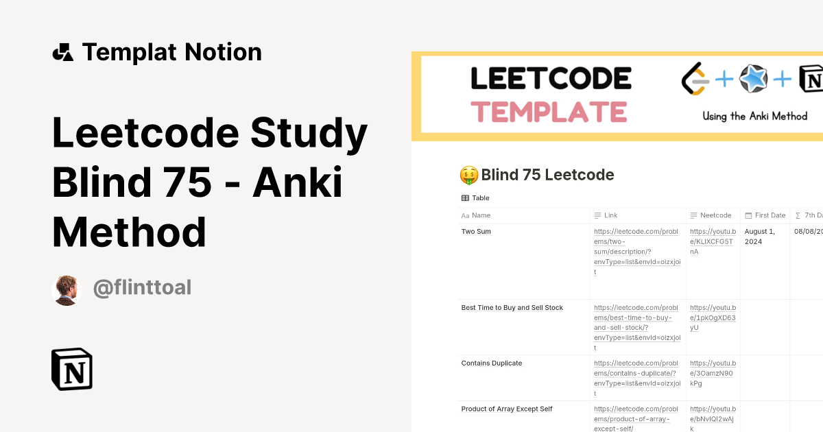 Templat Leetcode Study Blind 75 - Anki Method | Notion Marketplace
