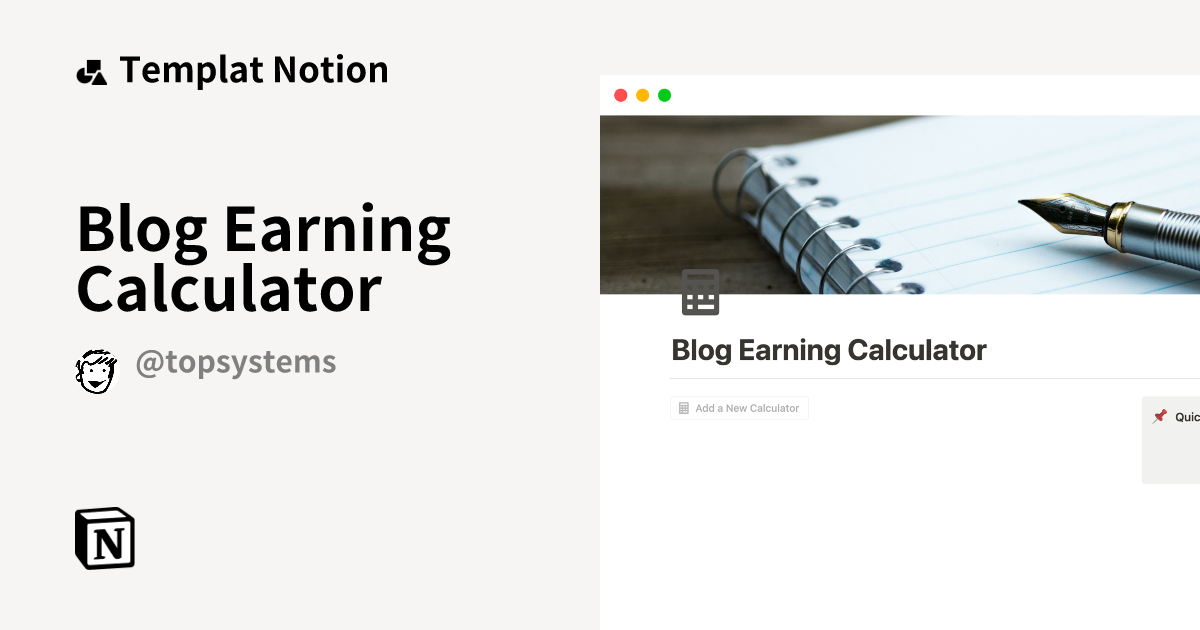 Templat Blog Earning Calculator | Notion Marketplace