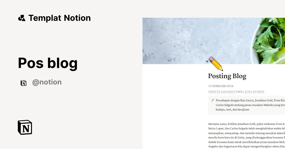 Pos blog Templat oleh Notion | Notion Marketplace
