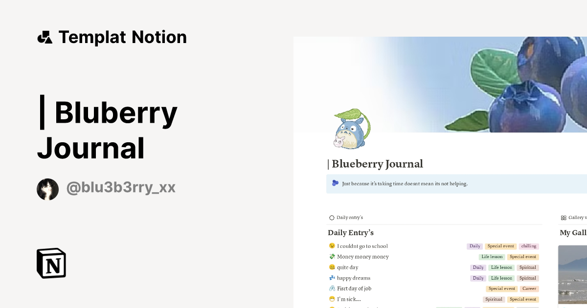 | Bluberry Journal Templat oleh @Blu3b3rry.xx | Notion Marketplace