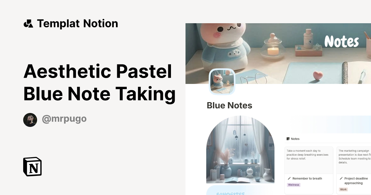 Aesthetic Pastel Blue Note Taking Templat oleh mrpugo | Notion Marketplace