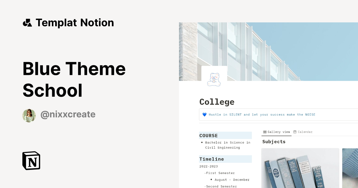 Templat Blue Theme School | Notion Marketplace
