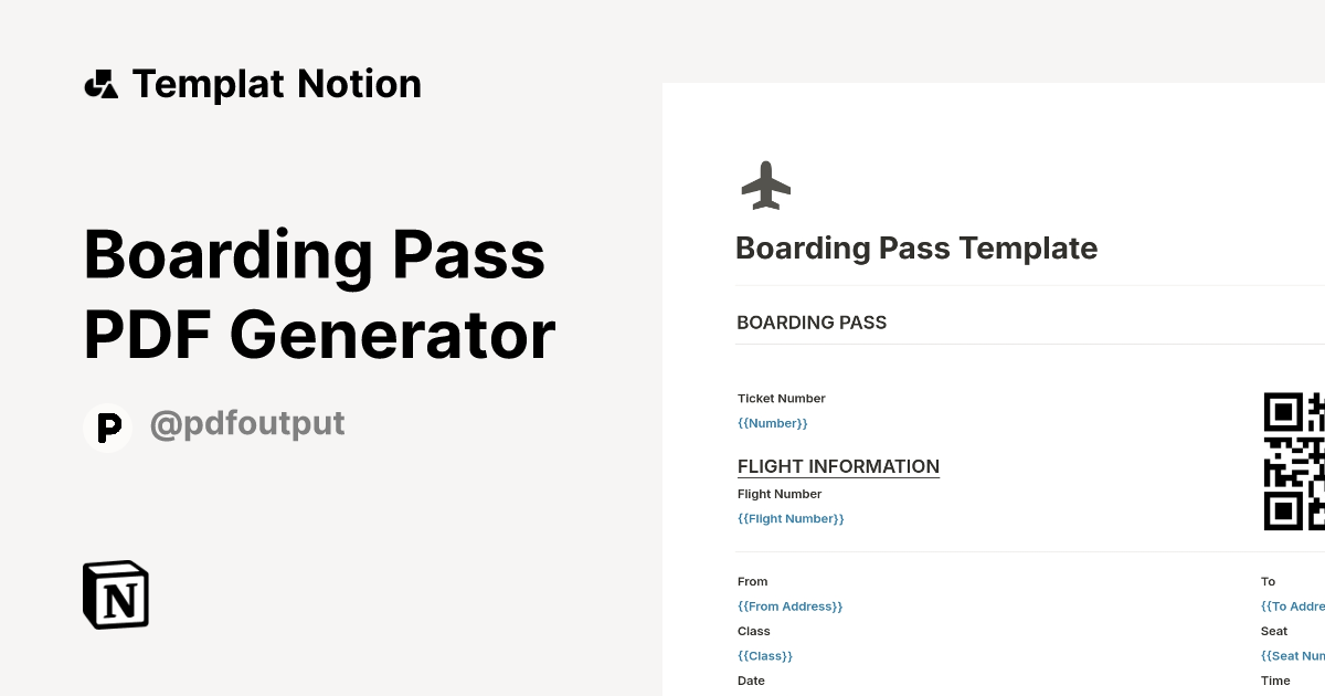 Boarding Pass PDF Generator Templat oleh PDFOutput | Notion Marketplace
