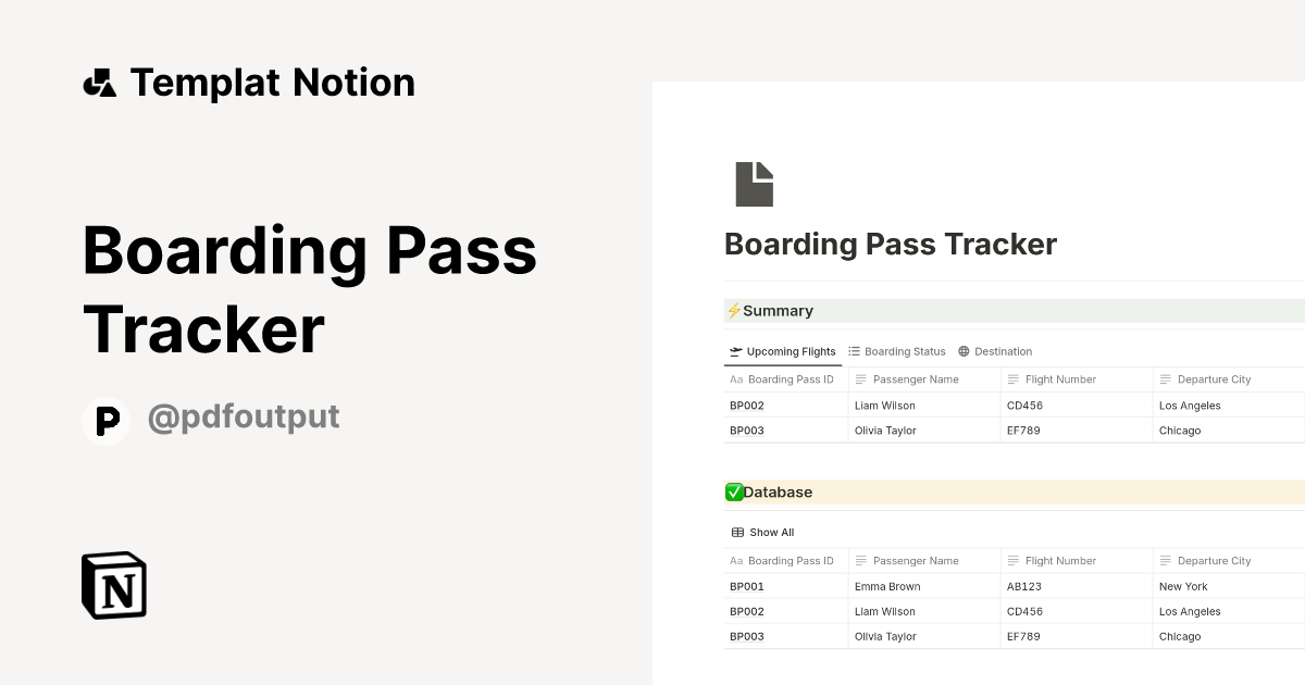 Boarding Pass Tracker Templat oleh PDFOutput | Notion Marketplace
