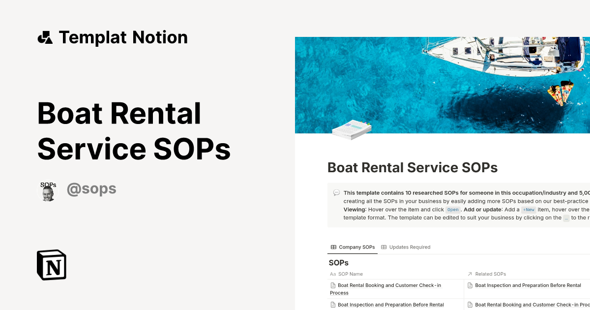 Boat Rental Service SOPs Templat oleh SOPs | Notion Marketplace