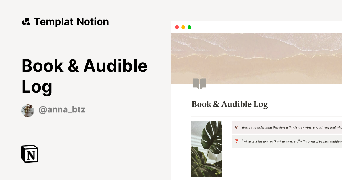 Book & Audible Log Templat oleh Anna Bätz | Notion Marketplace