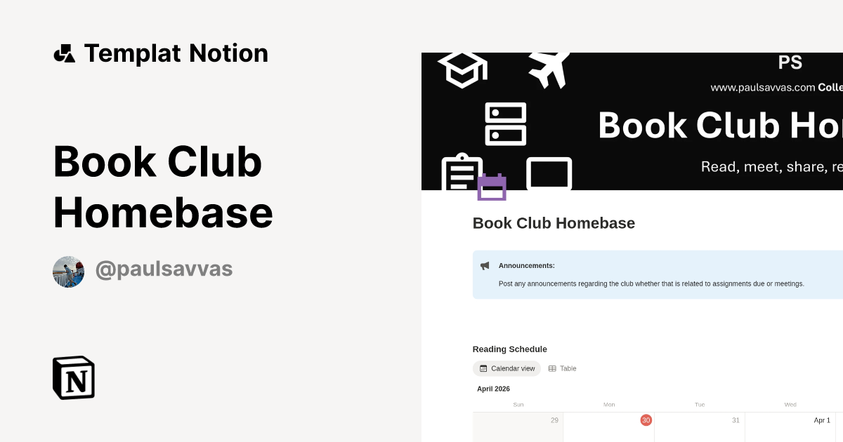 Templat Book Club Homebase | Notion Marketplace