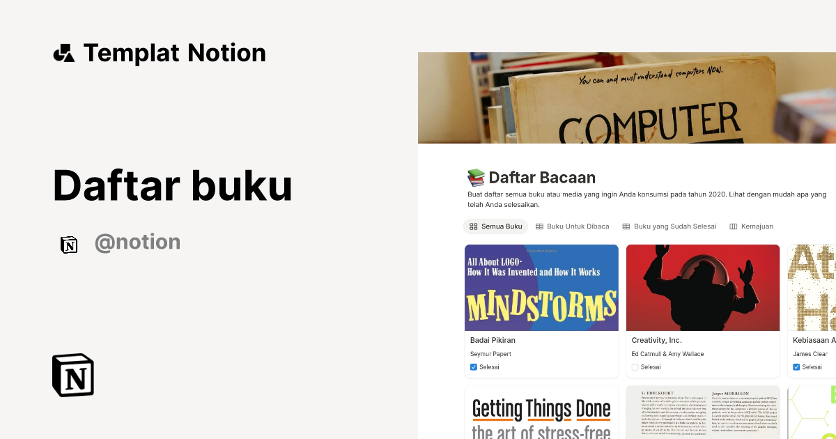 Daftar buku Templat oleh Notion | Notion Marketplace