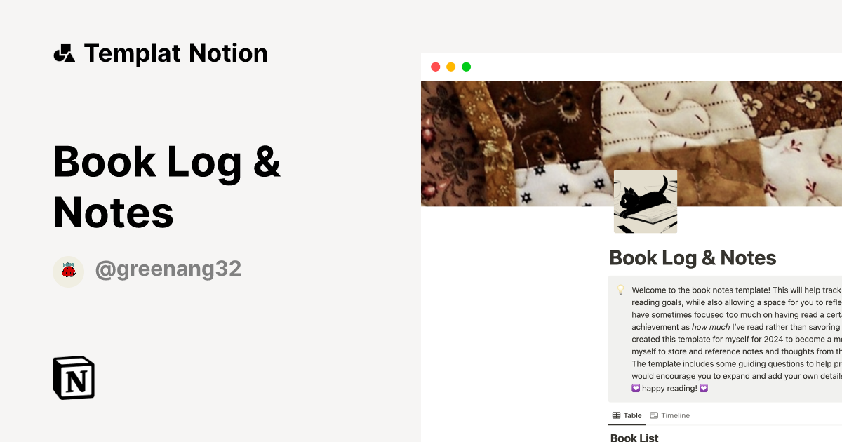Templat Book Log & Notes | Notion Marketplace