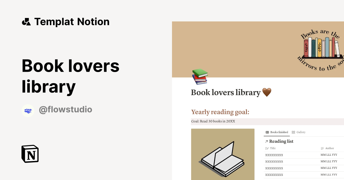 Book lovers library Templat oleh flowstudio | Notion Marketplace