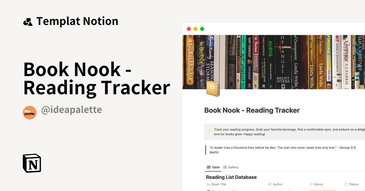 Book Nook - Reading Tracker Templat oleh Idea Palette | Notion Marketplace