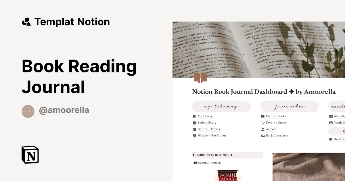 Templat Book Reading Journal | Notion Marketplace