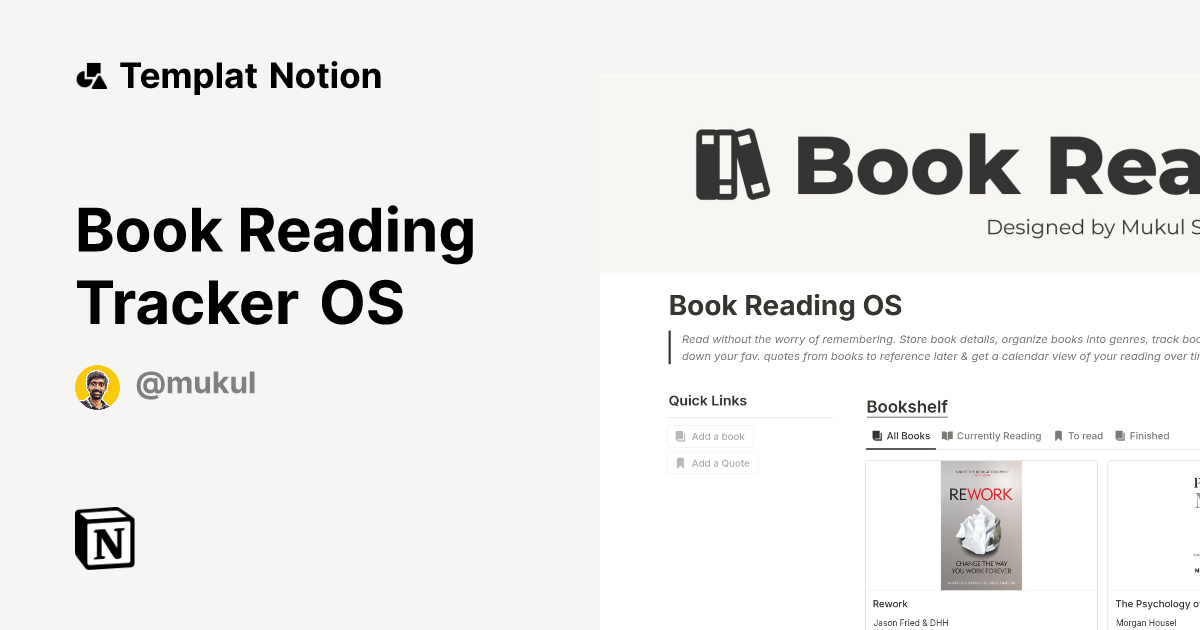 Book Reading Tracker OS Templat oleh Mukul | Notion Marketplace