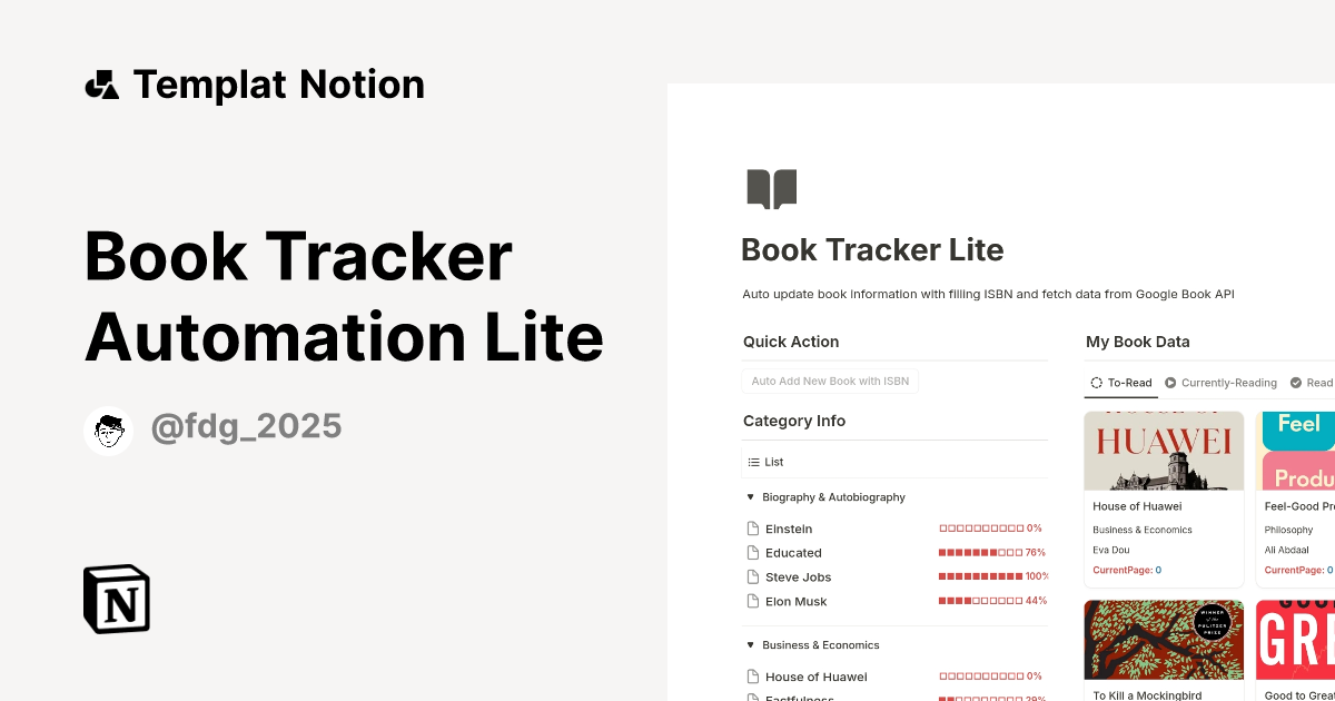 Templat Book Tracker Automation Lite | Notion Marketplace