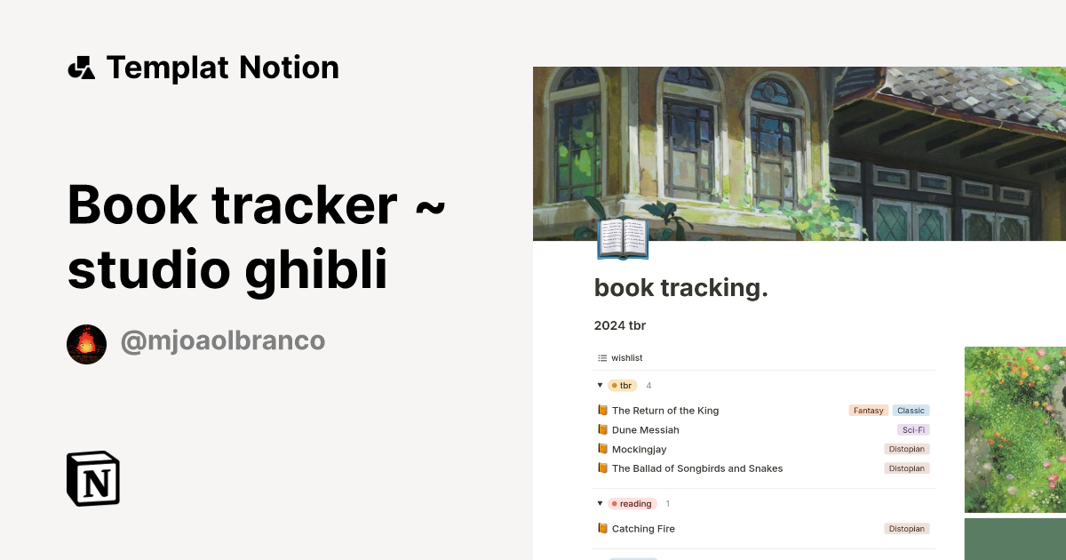 Book tracker ~ studio ghibli Templat oleh Maria Branco | Notion Marketplace