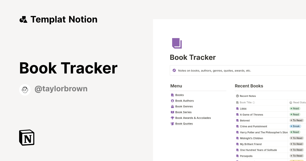 Book Tracker Templat oleh TCB Studio | Notion Marketplace
