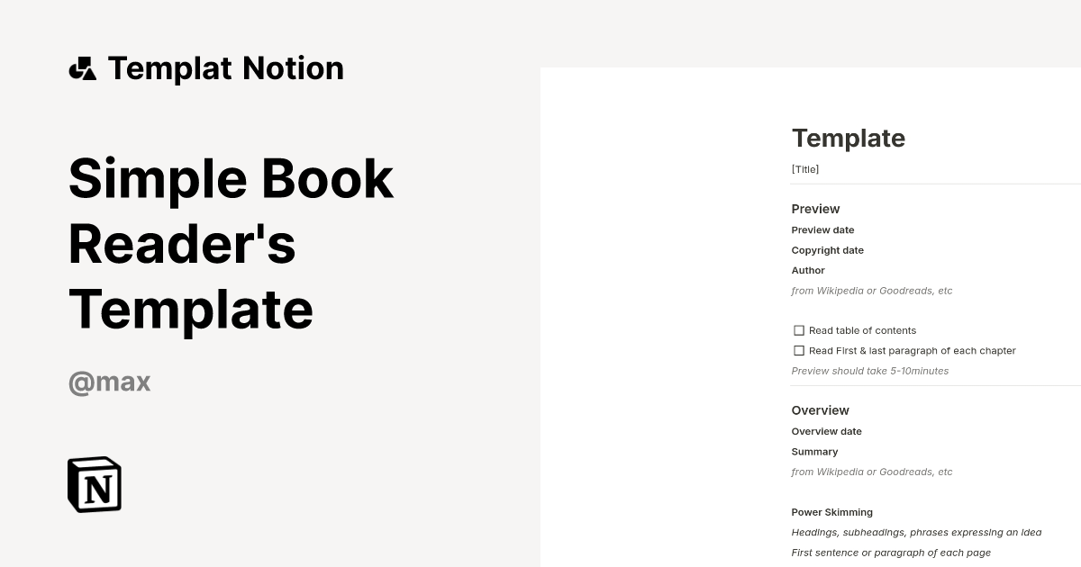 Templat Simple Book Reader's Template | Notion Marketplace