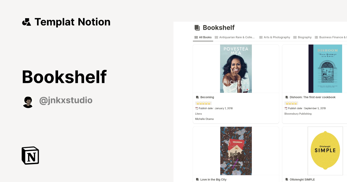Bookshelf Templat oleh JNK Studio | Notion Marketplace