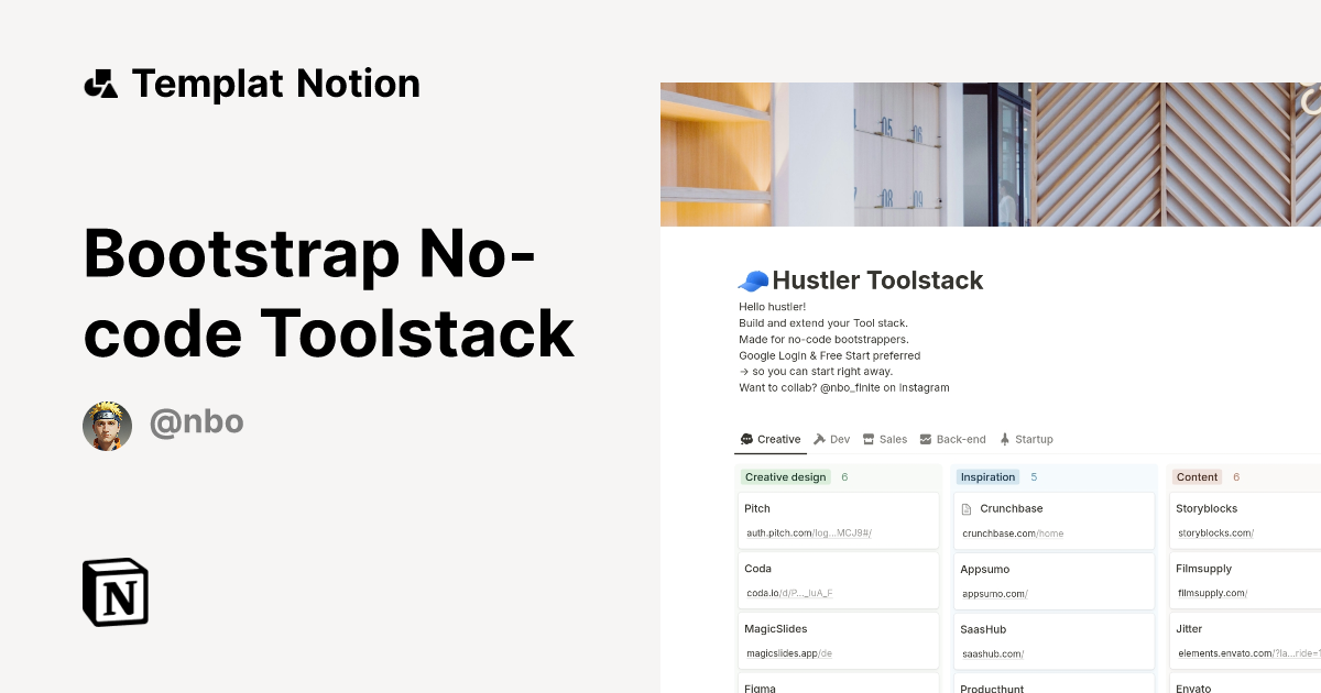 Templat Bootstrap No-code Toolstack | Notion Marketplace