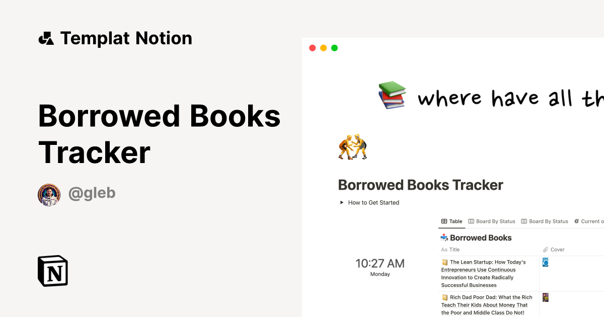 Borrowed Books Tracker Templat oleh Gleb | Notion Marketplace