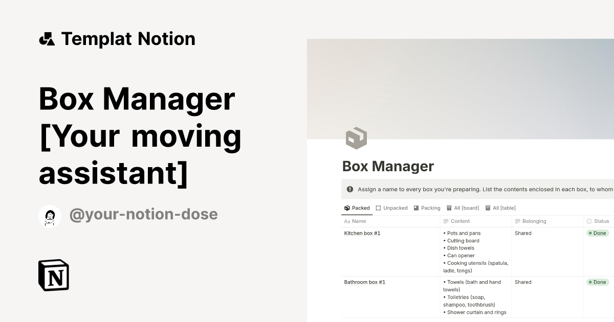 Box Manager [Your moving assistant] Templat oleh Your Notion Dose | Notion Marketplace