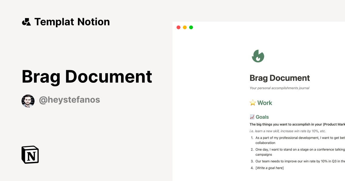 Brag Document Templat oleh Stefanos Karakasis | Notion Marketplace