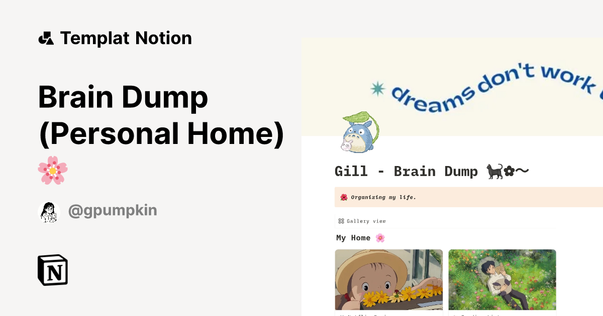 Brain Dump (Personal Home)🌸 Templat oleh Pumpkingirl | Notion Marketplace