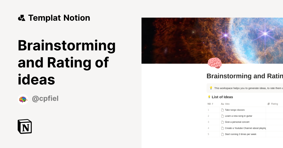 Templat Brainstorming and Rating of ideas | Notion Marketplace