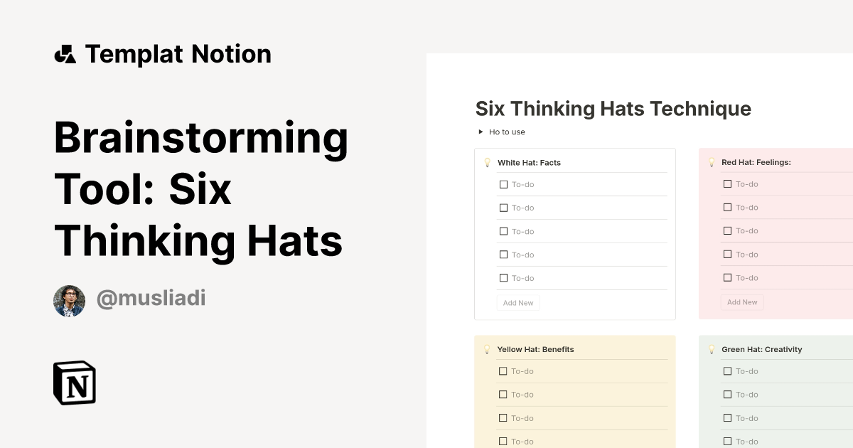 Templat Brainstorming Tool: Six Thinking Hats | Notion Marketplace