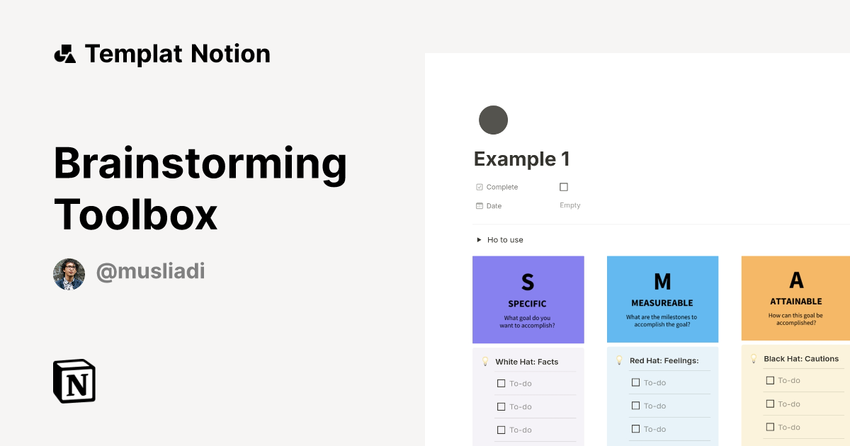 Brainstorming Toolbox Templat oleh Musliadi | Notion Marketplace