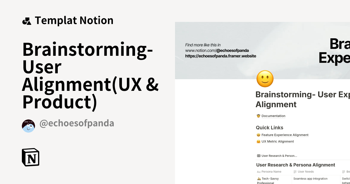 Brainstorming- User Alignment(UX & Product) Templat oleh Echoes of Panda🐼 | Notion Marketplace
