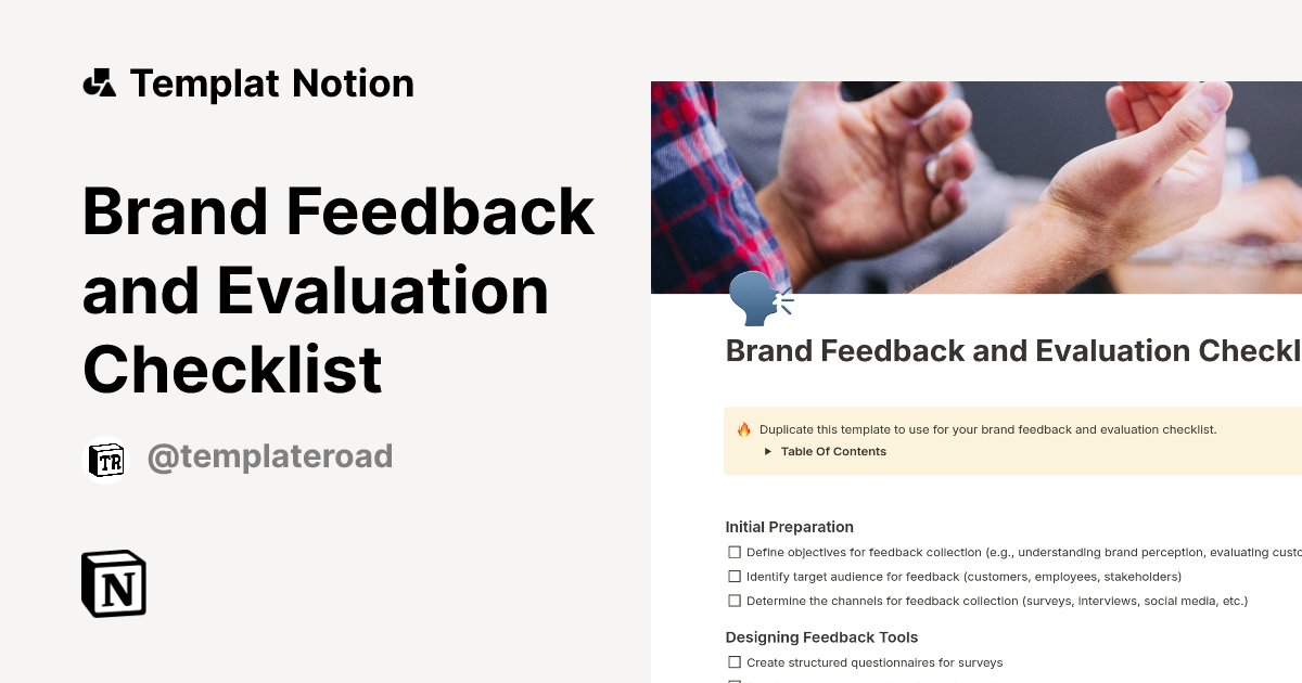 Templat Brand Feedback and Evaluation Checklist | Notion Marketplace